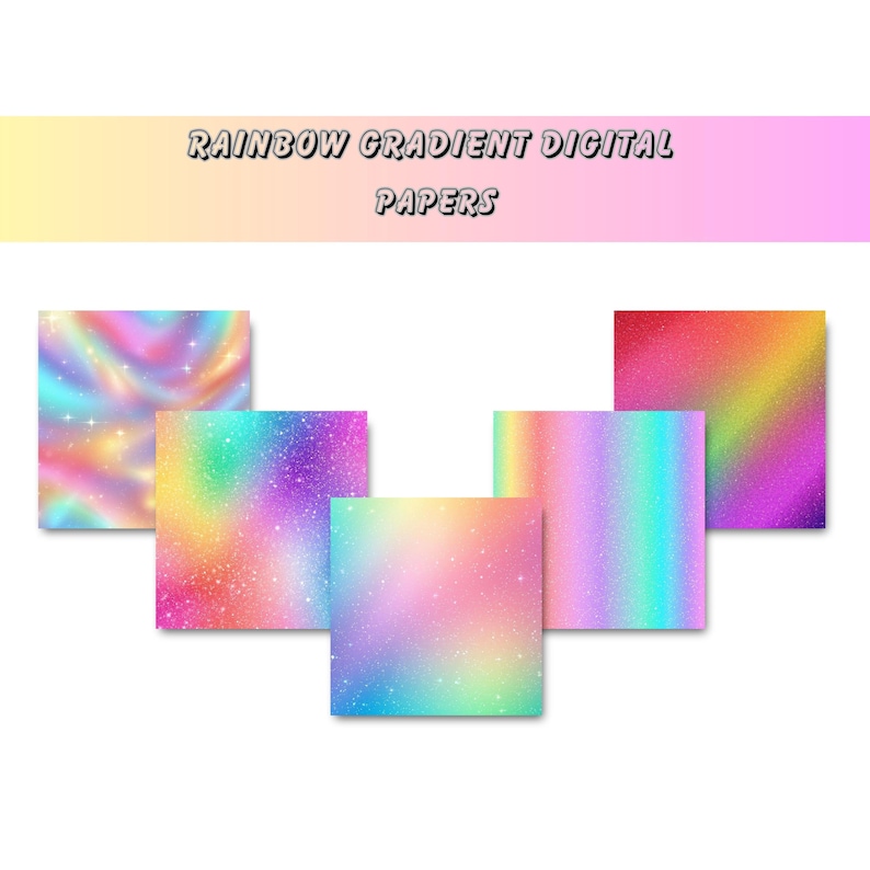 Rainbow Gradient Digital Paper Pack – Holographic Pastel Backgrounds ...