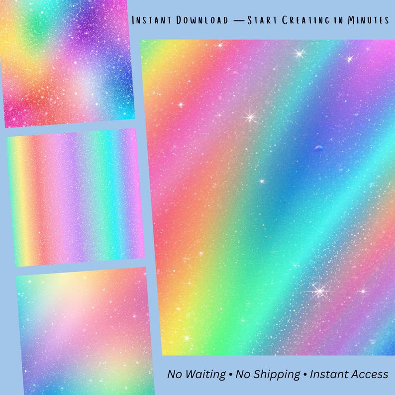 Rainbow Gradient Digital Paper Pack – Holographic Pastel Backgrounds ...