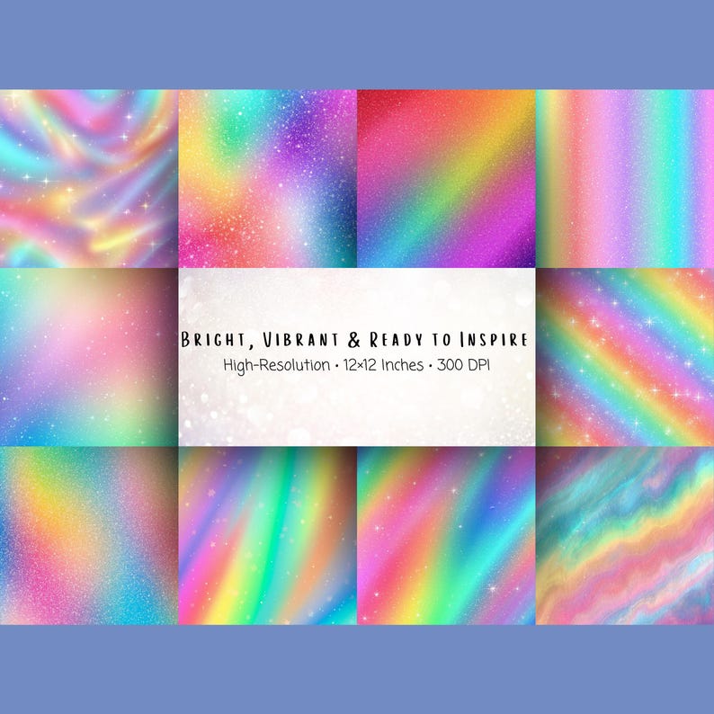 Rainbow Gradient Digital Paper Pack – Holographic Pastel Backgrounds ...