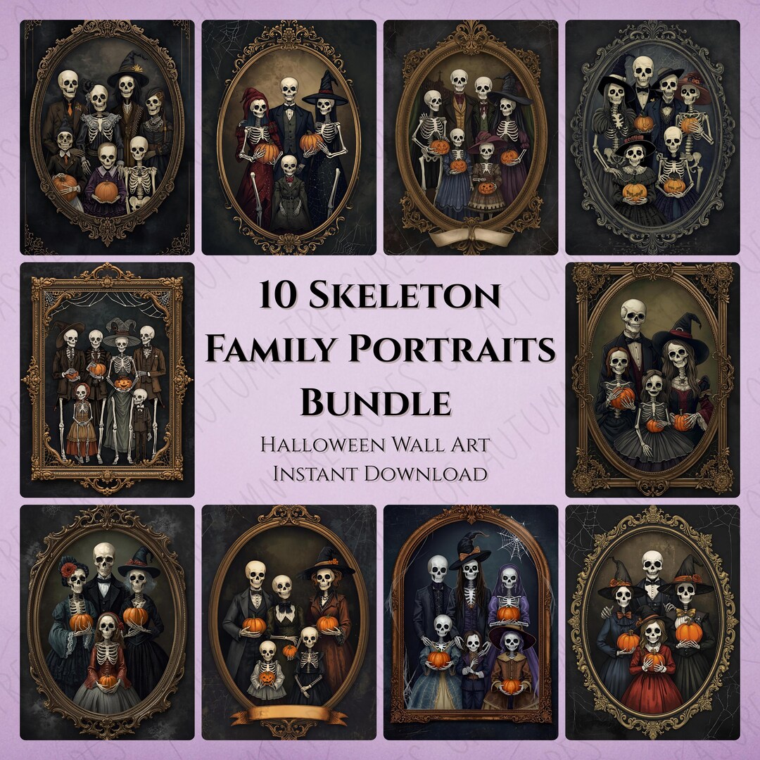 Gothic Skeleton Family Portrait Prints: Spooky Halloween Decor (digital ...