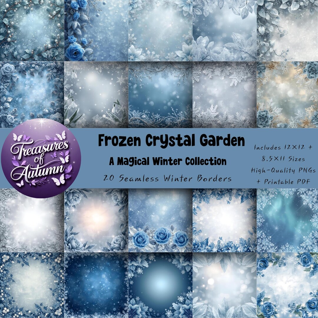Winter Digital Paper Pack – Blue Silver Snowflake Borders (png ...