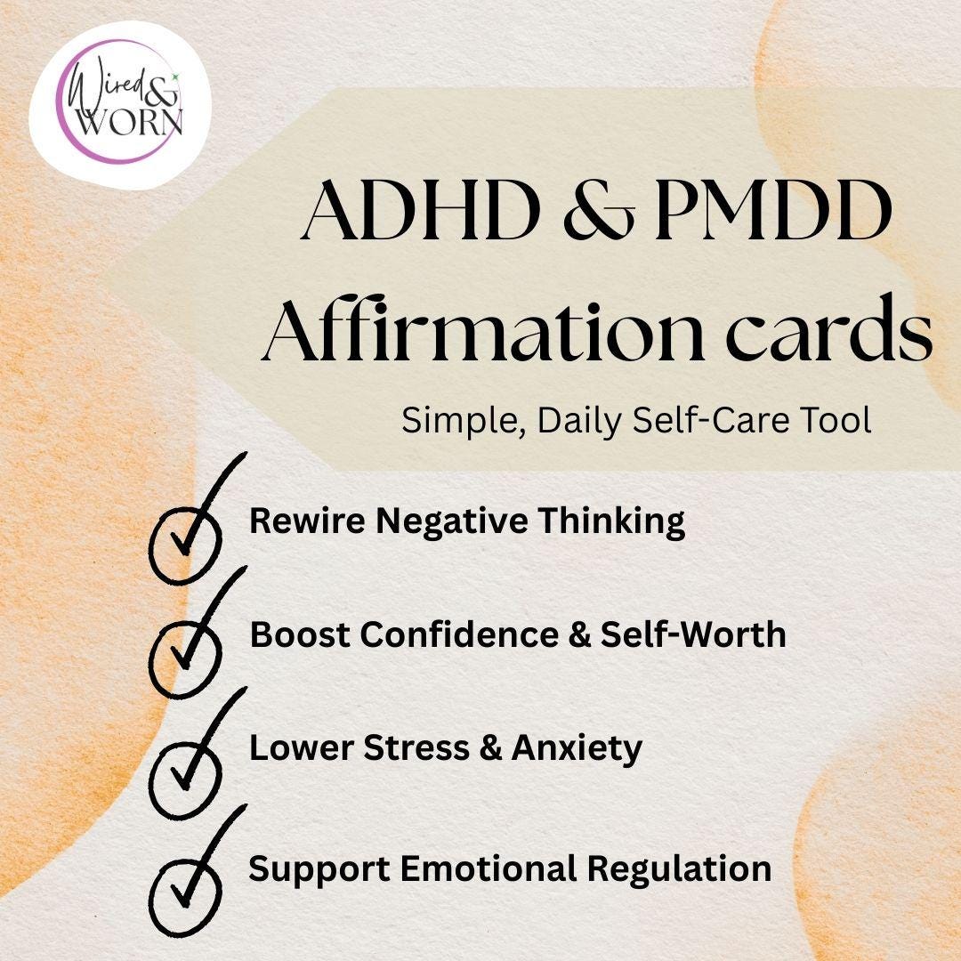 61 Affirmation Cards for ADHD & PMDD | Printable Deck for Self-worth ...
