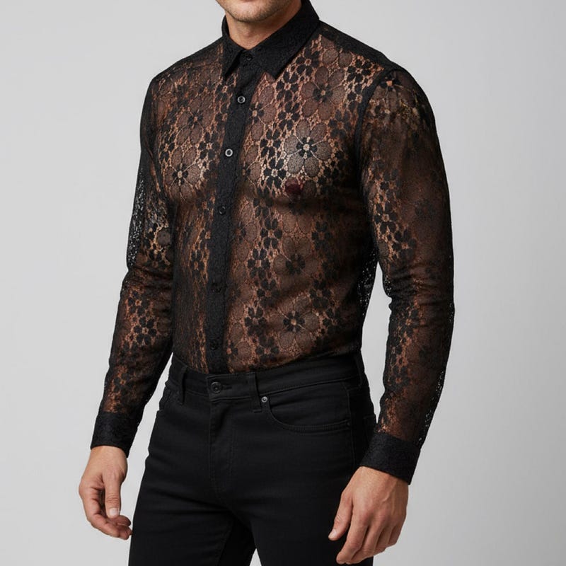 Black Mens Lace up Shirt - Etsy
