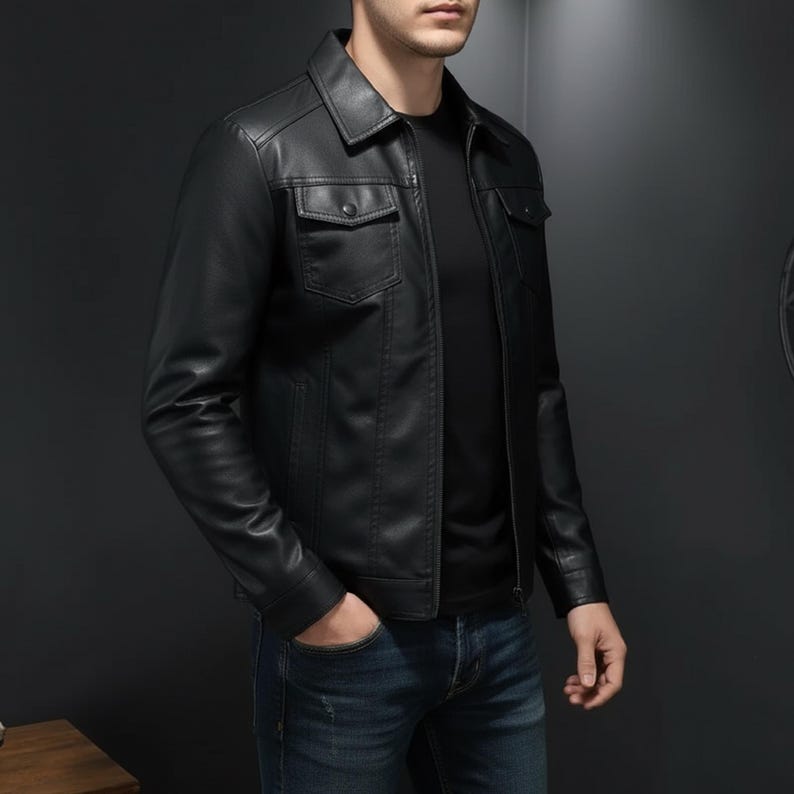 Men's Black Faux Leather Moto Jacket: Vegan Biker Style - Etsy