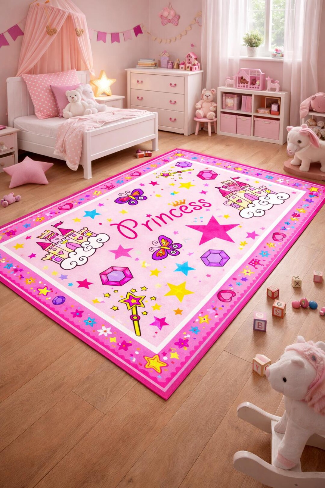 Princess Kids Rug – Pink Fairy Tale Castle Area Rug for Girls Bedroom ...