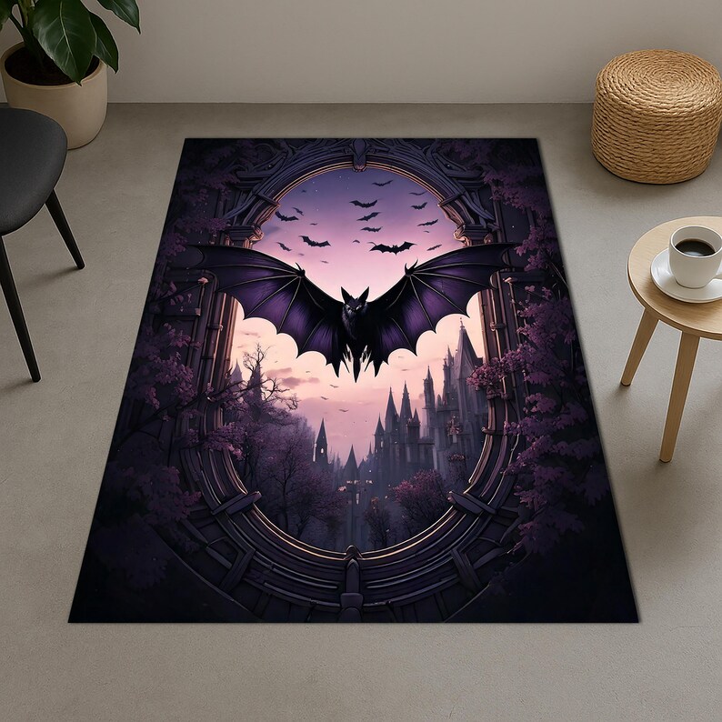 Gothic Bat Castle Rug, Dark Romance Vampire Decor, Moonlit Gothic ...