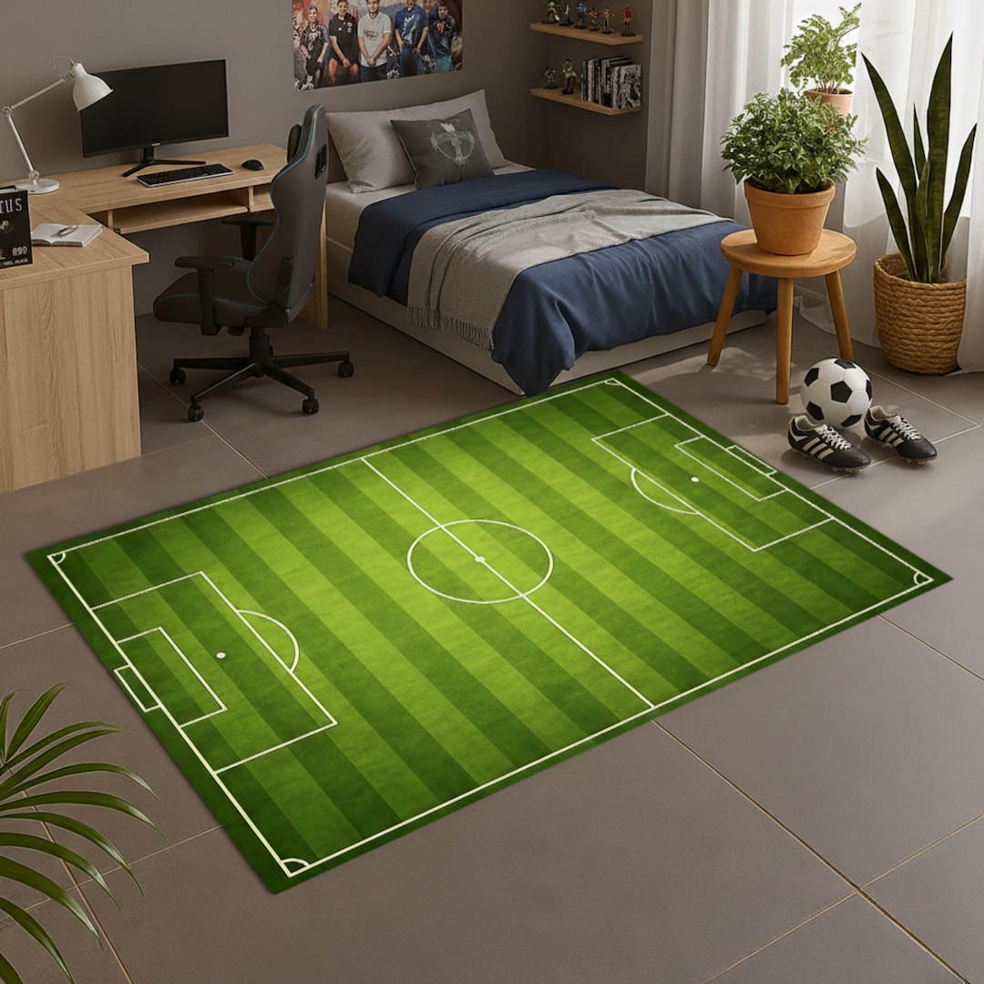 Soccer Field Rug, Football Pitch Area Rug, Kids Room Sports Carpet ...