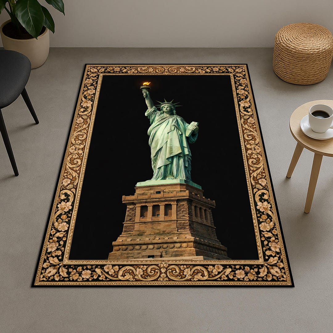 Statue of Liberty Rug, New York Landmark Area Rug, Black Gold Luxury ...
