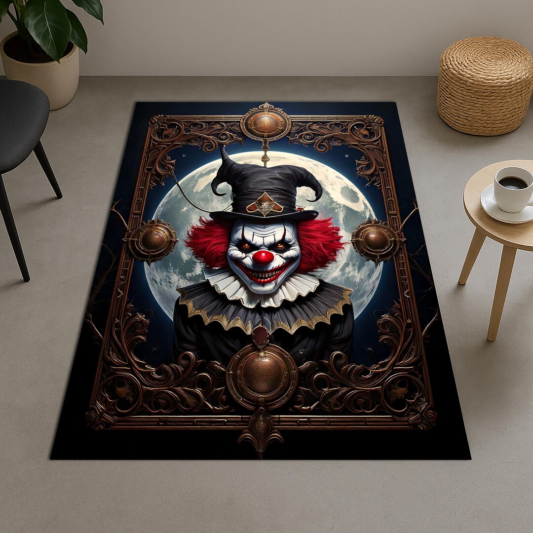 Gothic Clown Rug, Horror Clown-themed Rug, Spooky Halloween Circus ...