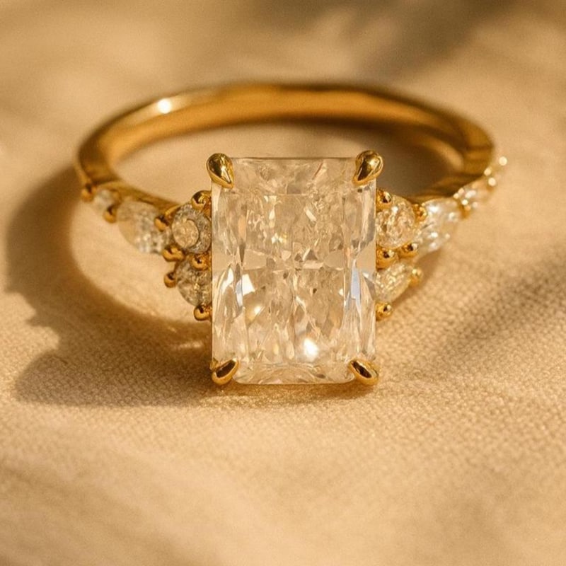 Rectangular Diamond Engagement Ring - Etsy