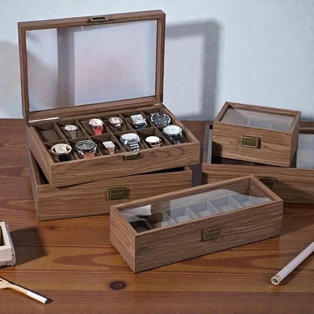 3/6/10/12 Slot Wooden Watch Box, Natural Wooden Watch Box, Wood Watch ...