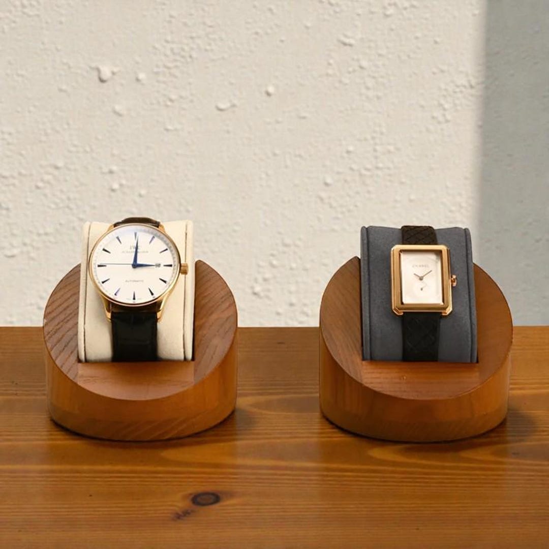 Luxury Curved Wooden Watch Stand | Modern Single Watch Display Pedestal ...