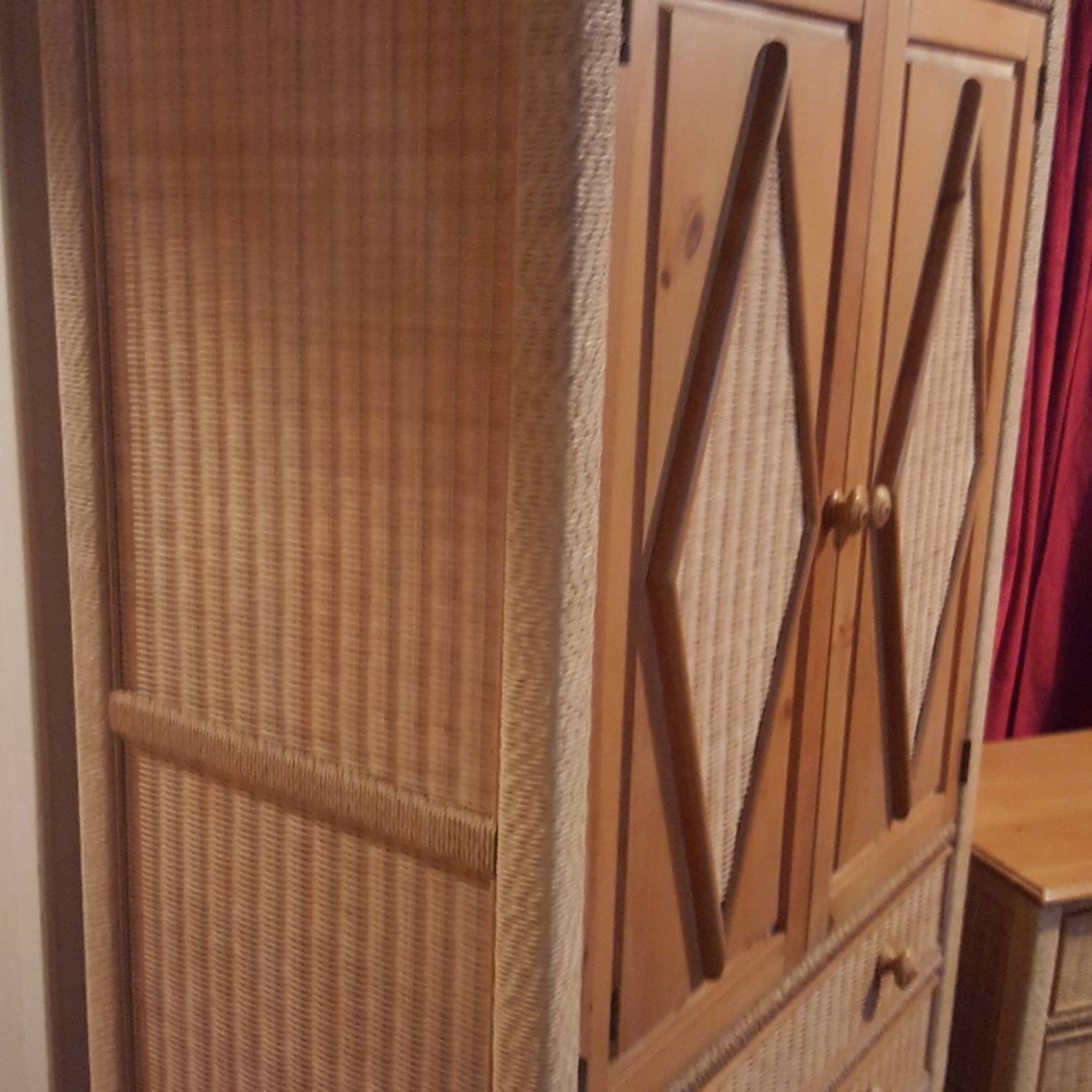 Wicker and Wood Bedroom Set Armoire 2 Nightstands Lexington by | Etsy