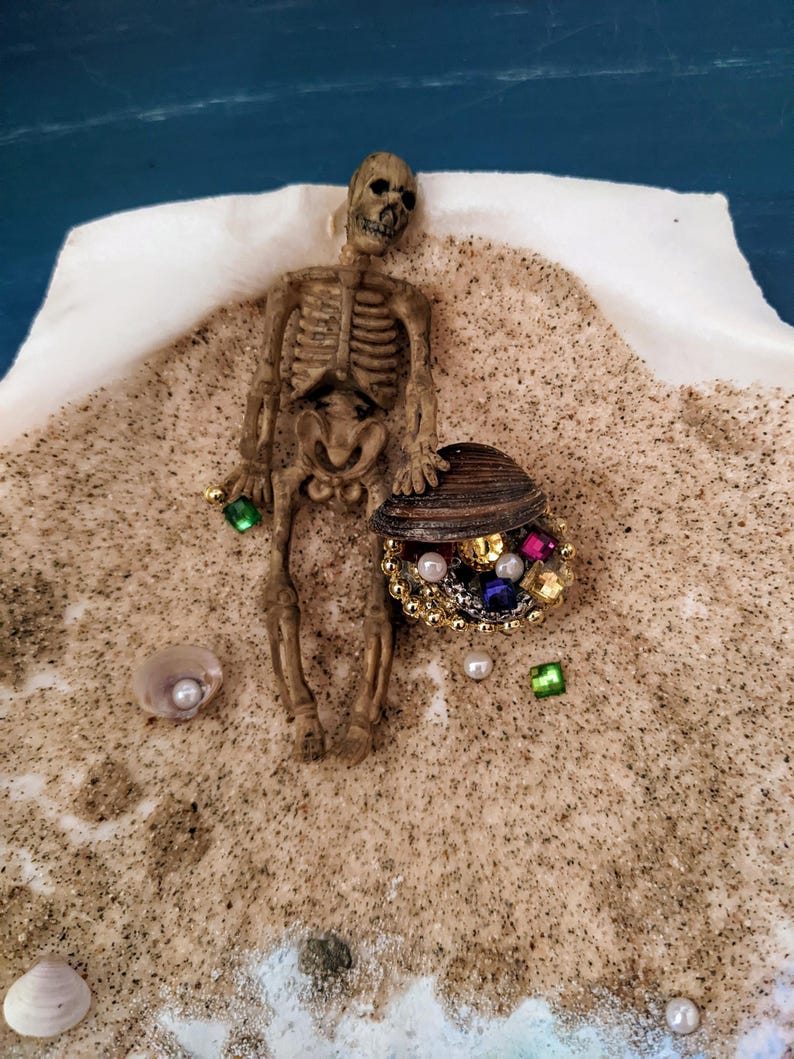 Hand Painted Ocean Large Sea Shell Pirate Skeleton Shipwrecked With ...