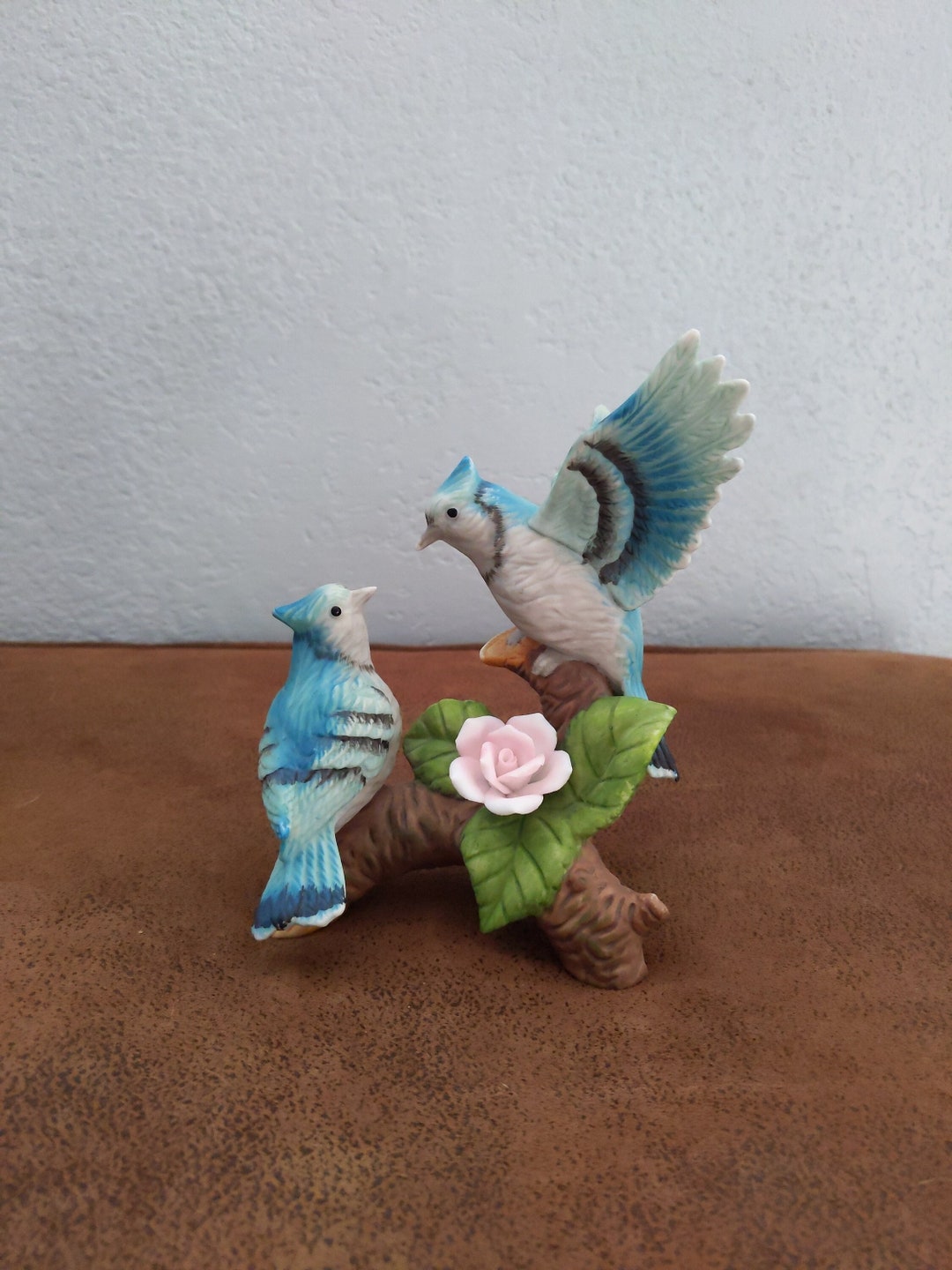 Porcelain Blue Jay Pair Rose Greenery Pretty Bird Collectible Jays ...