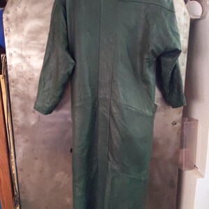 Vintage Dark Green Soft Thick Leather Long Duster Coat Jacket Padded ...