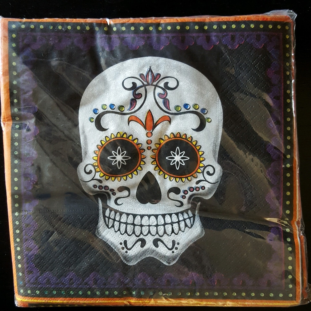 Halloween Paper Sugar Skull Napkins Dia De Los Muertos Calaveras Paper ...