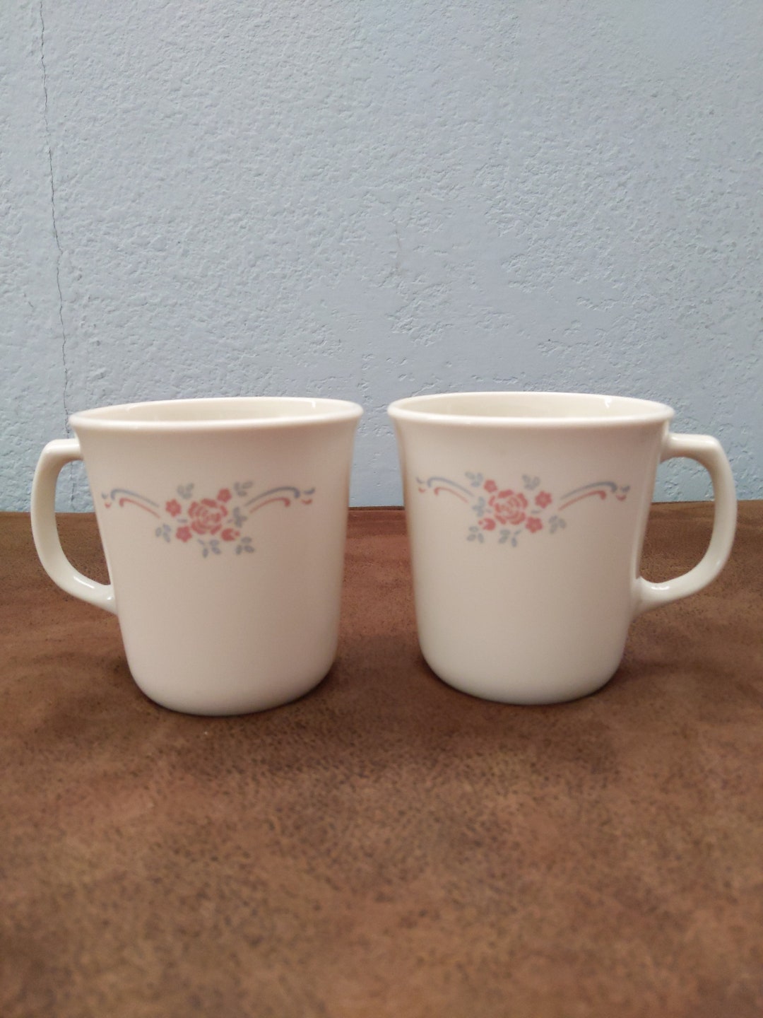 Set of 2 Vintage Corning Cups Coffee Tea Blue Pink Floral Design - Etsy