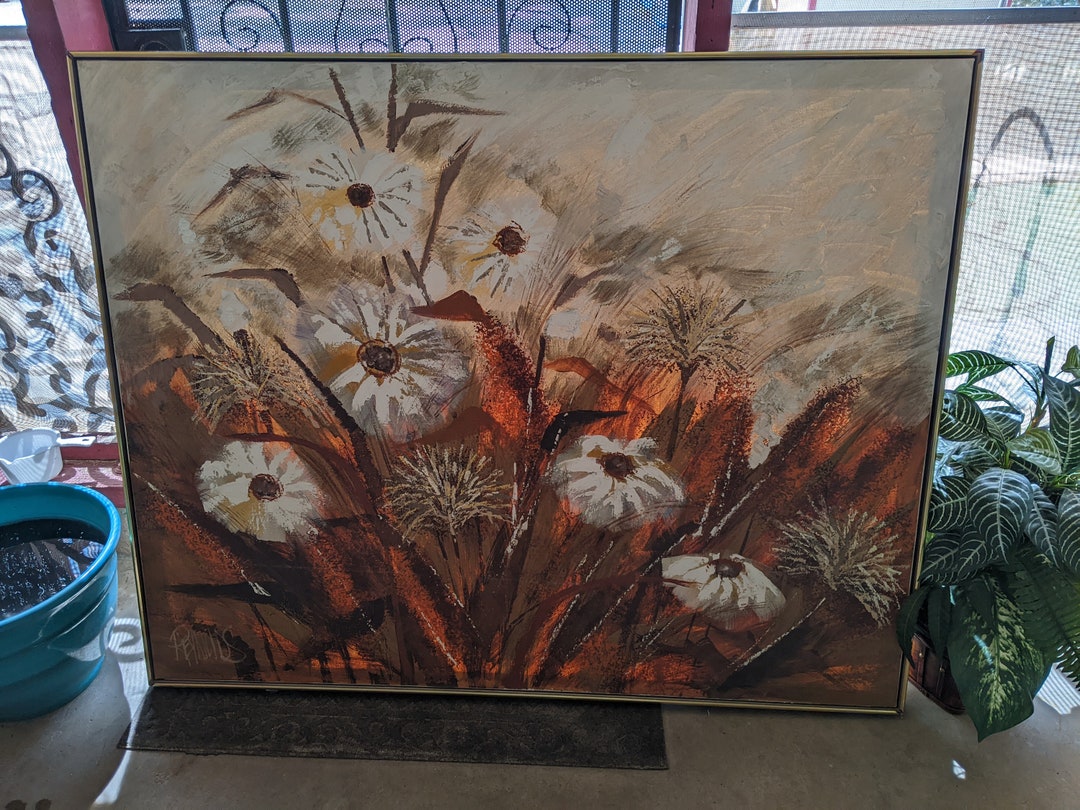 Massive ORIGINAL MCM Reynolds Painting Abstract Floral Vintage 51 X 41 ...