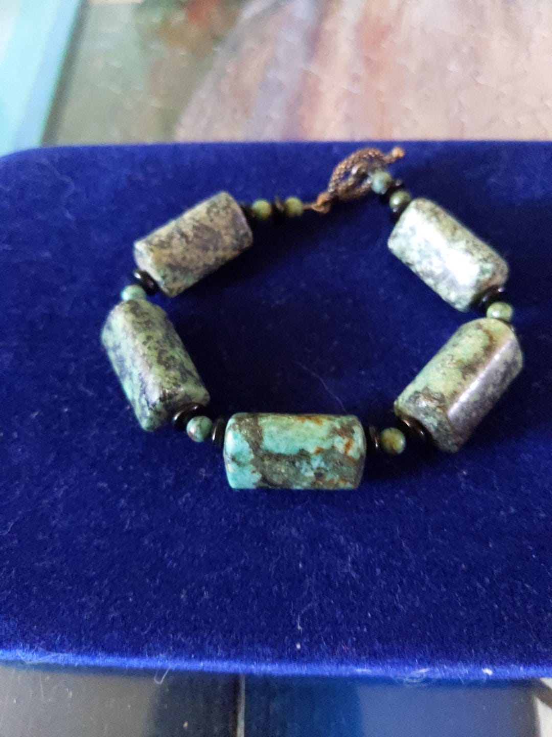 Vintage African Green Turquoise Stone Bracelet Toggle Clasp Evolution ...