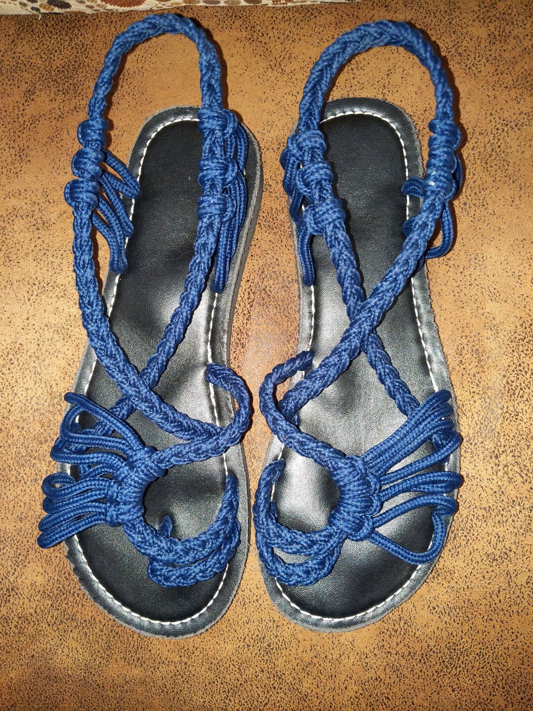 Royal Navy Paracord Rope Strappy Toe Sandals Size 7-7.5 New Beachy Boho ...