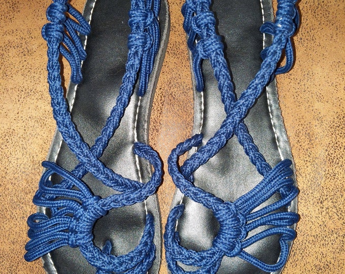 Royal Navy Paracord Rope Strappy Toe Sandals Size 7-7.5 New Beachy Boho ...
