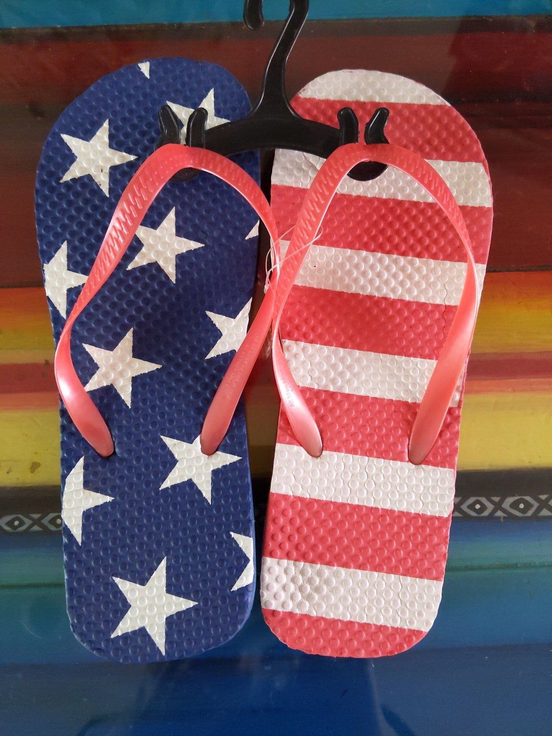 NEW Patriotic Flip Flops 5 - 6 Red White Blue Stars Stripes Summer ...