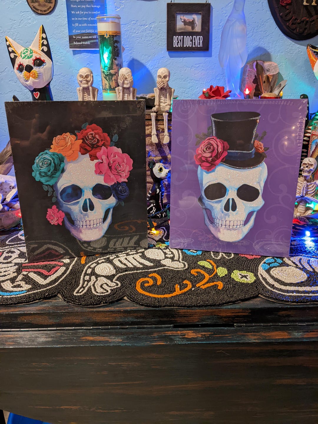 Halloween Skeleton Wall Box Set Gothic Floral Glitter Sparkly Spooky ...