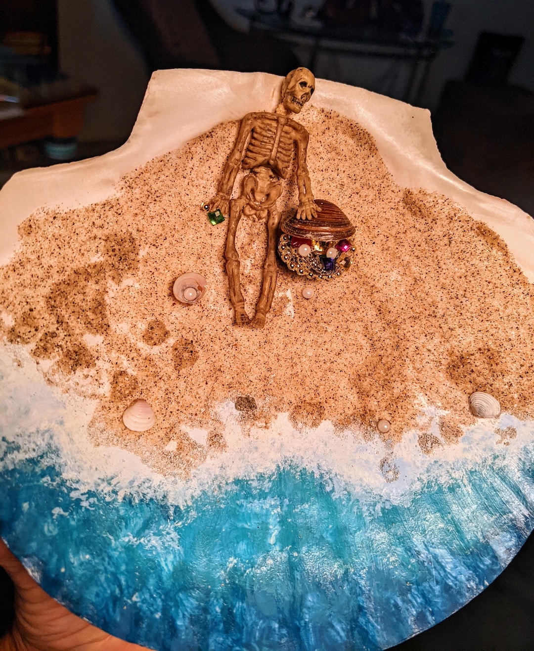 Hand Painted Ocean Large Sea Shell Pirate Skeleton Shipwrecked With ...