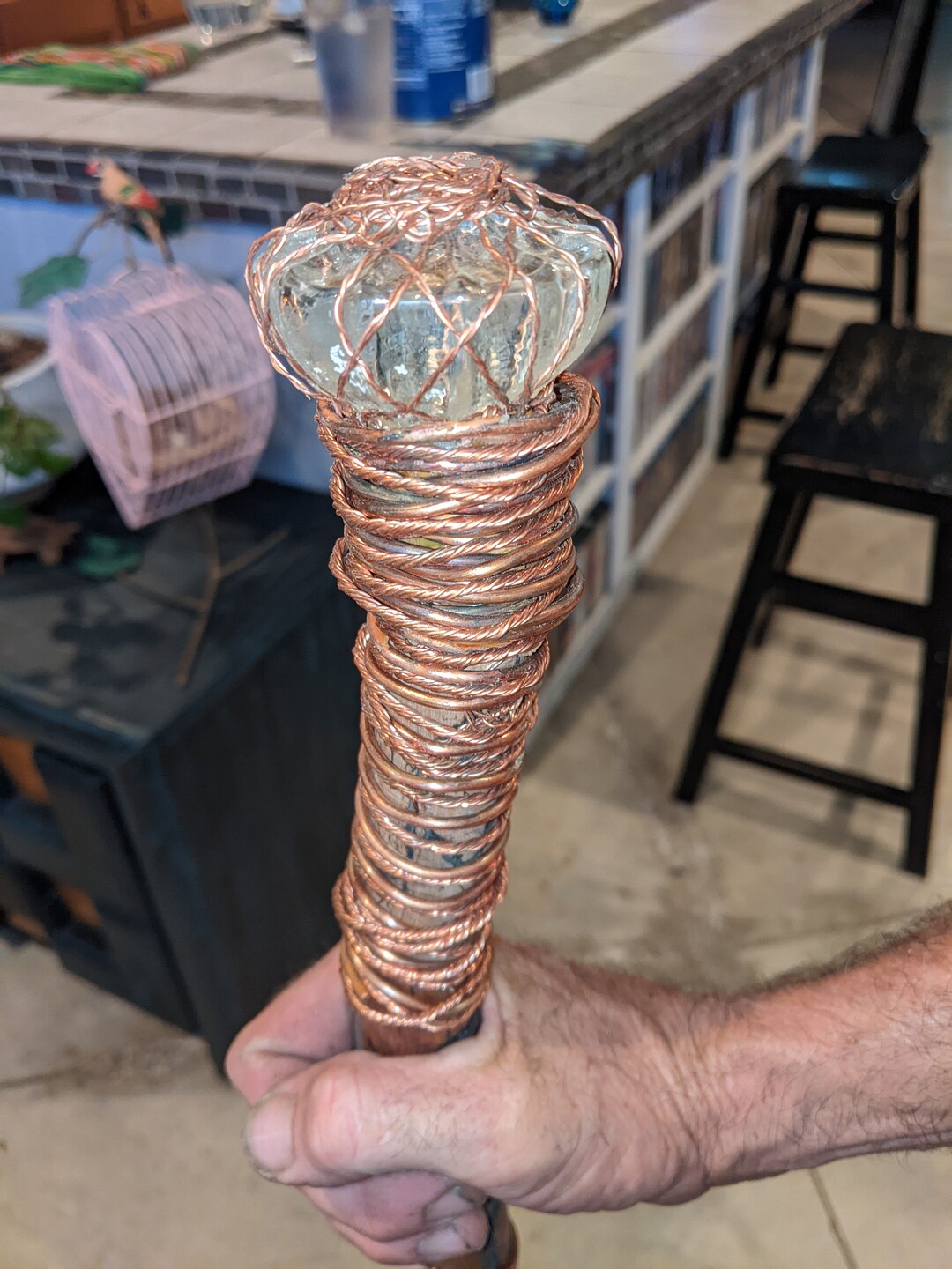 Wizard Staff Cane Copper Wrapped Fracked Wood Crystal Topper Energy ...