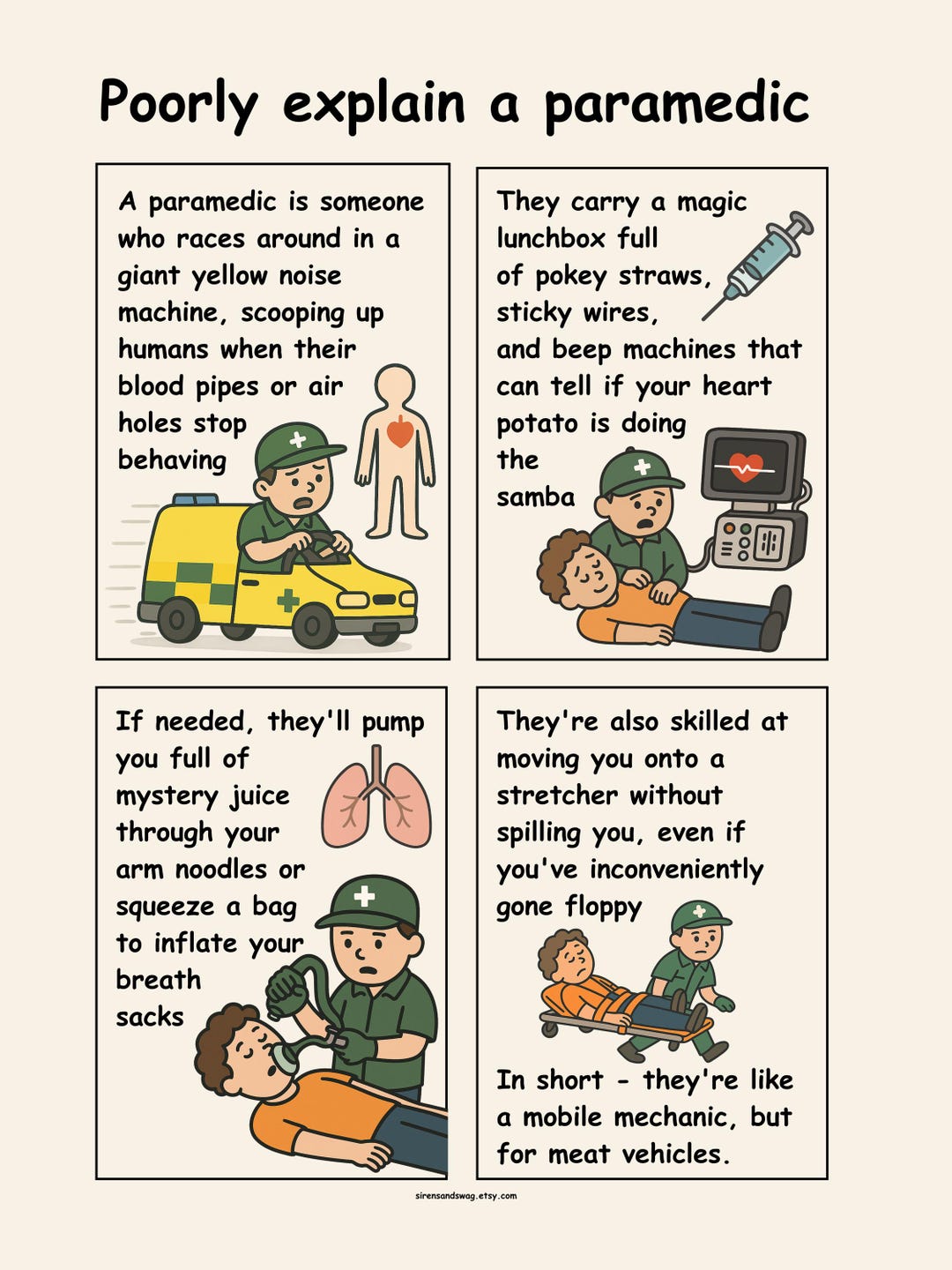 Funny Paramedic Poster: Dark Humour Ambulance Crew Wall Art (11x14 or ...