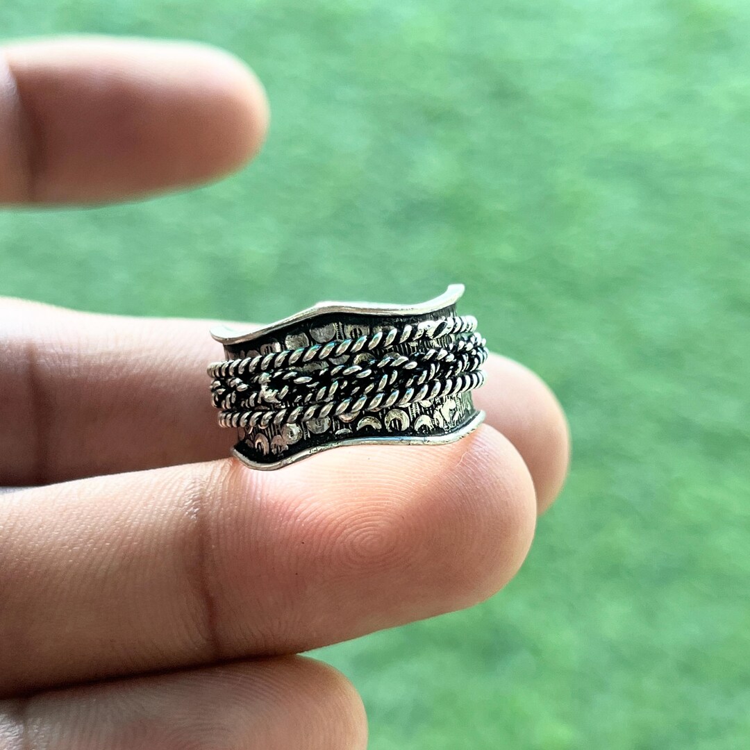 925 Sterling Silver Fidget Ring: Handmade Rope Design Anxiety Spinner ...