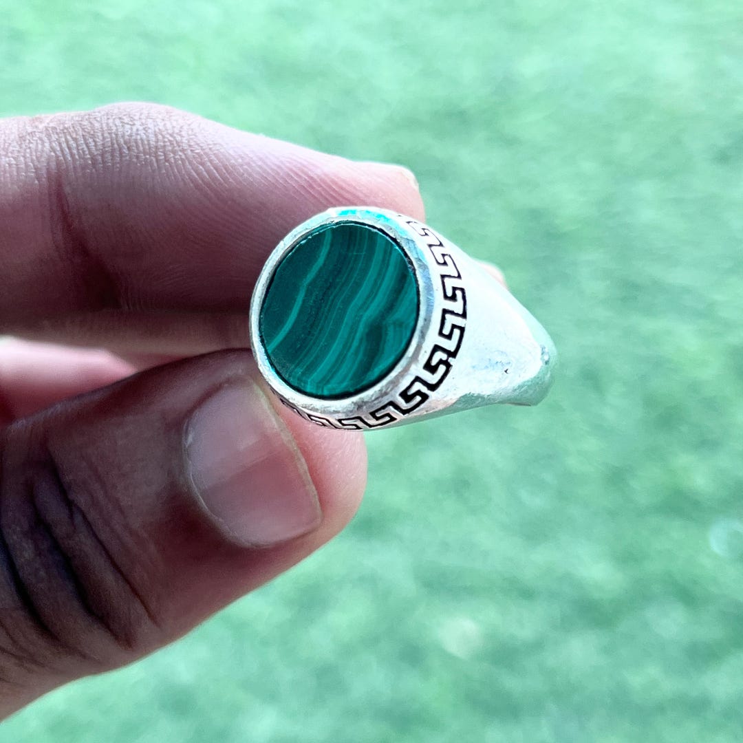 Sterling Silver Malachite Signet Ring - Men's Statement Jewelry - Etsy
