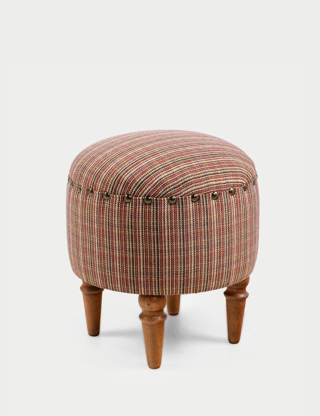 Handmade Round Nostalgic Plaid Wooden Leg Pouf Ottoman - Living Room ...
