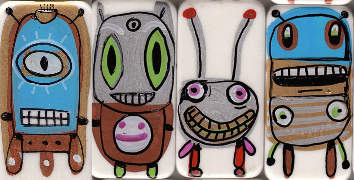 4 Bot Bundle: Tiny Domino Robots That You Mix and Match. Art That ...