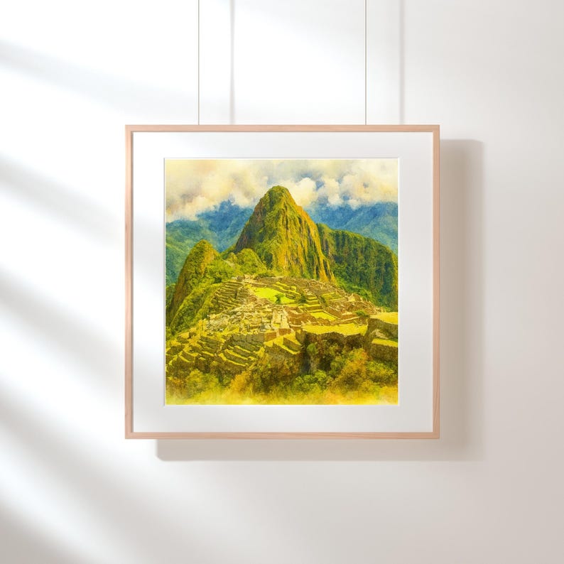Machu Picchu Watercolor Print: Peru Travel Poster, Inca City Landscape ...