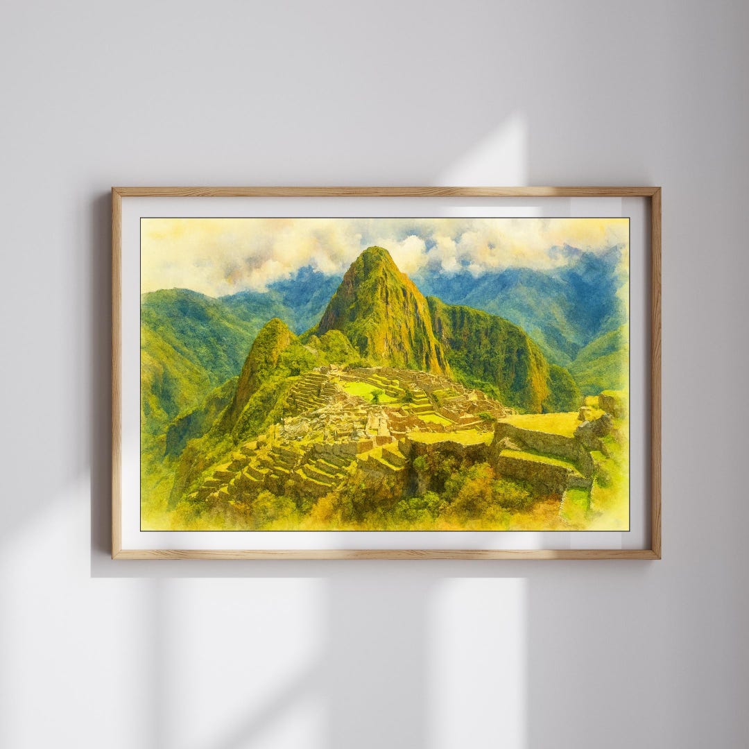 Machu Picchu Watercolor Print: Peru Travel Poster, Inca City Landscape ...