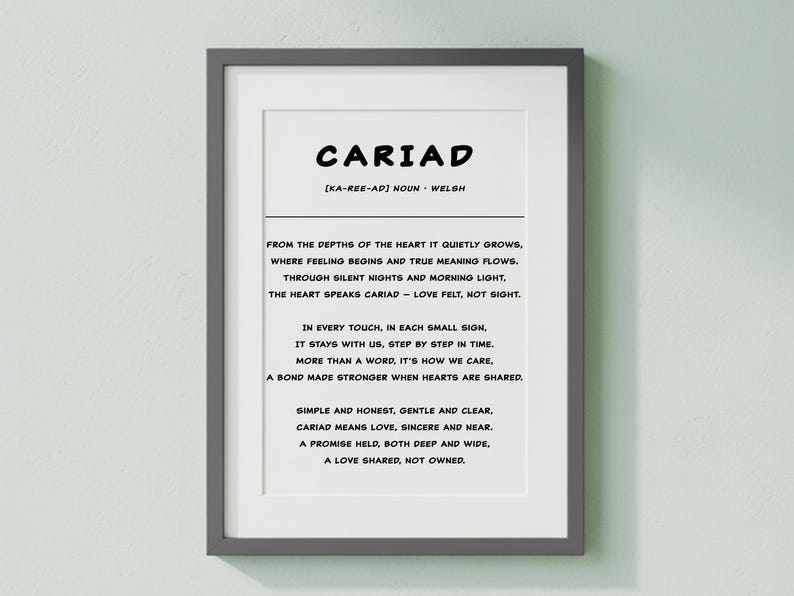 CARIAD Welsh Phrase Definition Wall Art Print | Love Meaning Poem ...