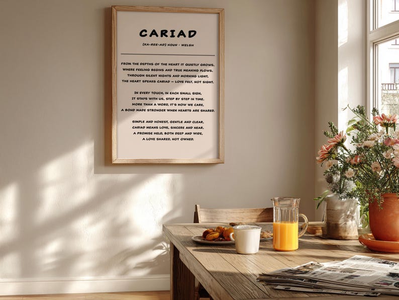 CARIAD Welsh Phrase Definition Wall Art Print | Love Meaning Poem ...