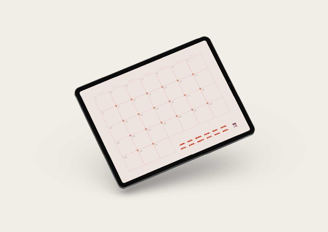 Perpetual Monthly Calendar - Print & Tablet [color_grid - Fr] - Etsy
