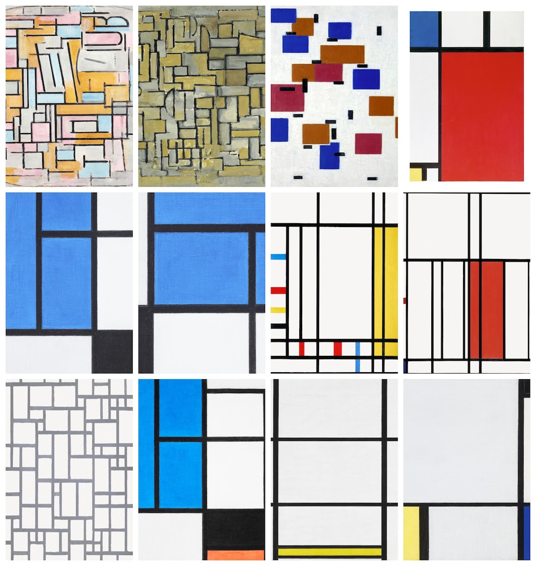 12x Piet Mondrian #2 Postcard Collection-a Set of 12 Reproduction Art Postcard-sized Miniprints ...