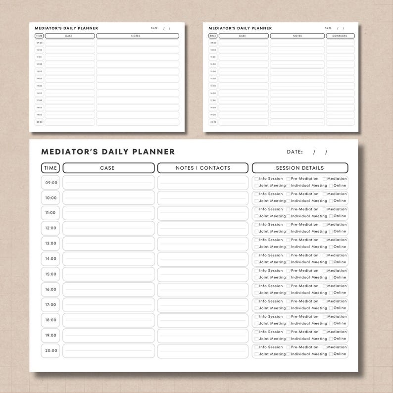 Mediator's Planner Printable Mediator's Daily Shedule Undated Daily ...