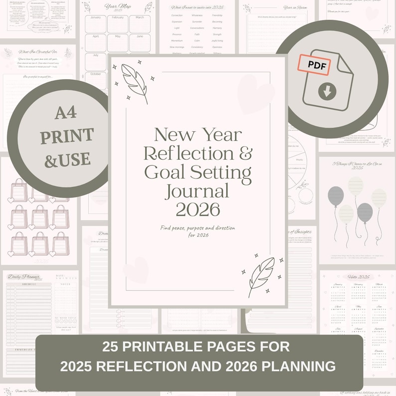 2025 2026 Year End Review Reflection Journal and 2026 Goals planner ...
