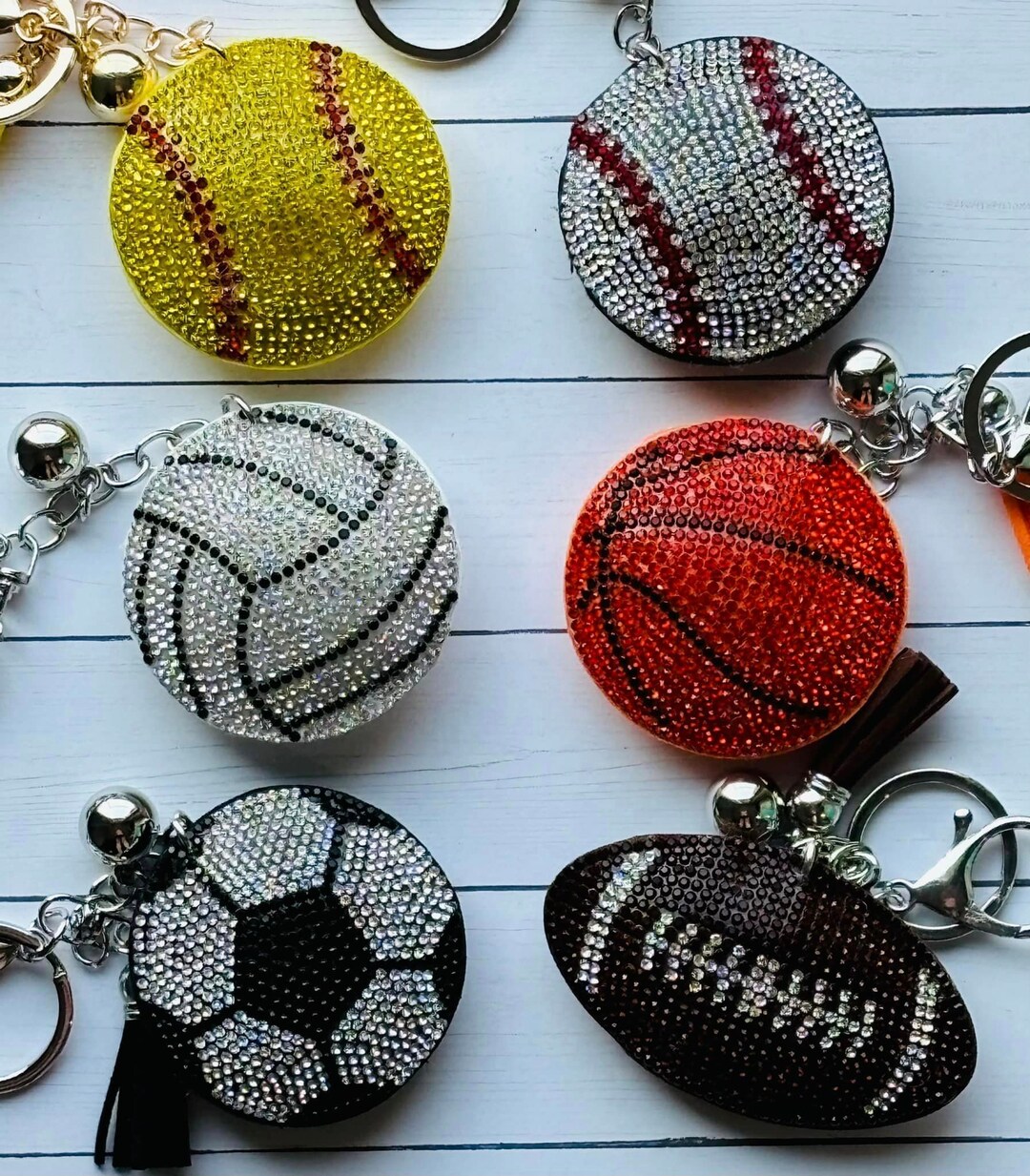 Glitter Sports Keychains for Baseball, Softball, Soccer, Football ...