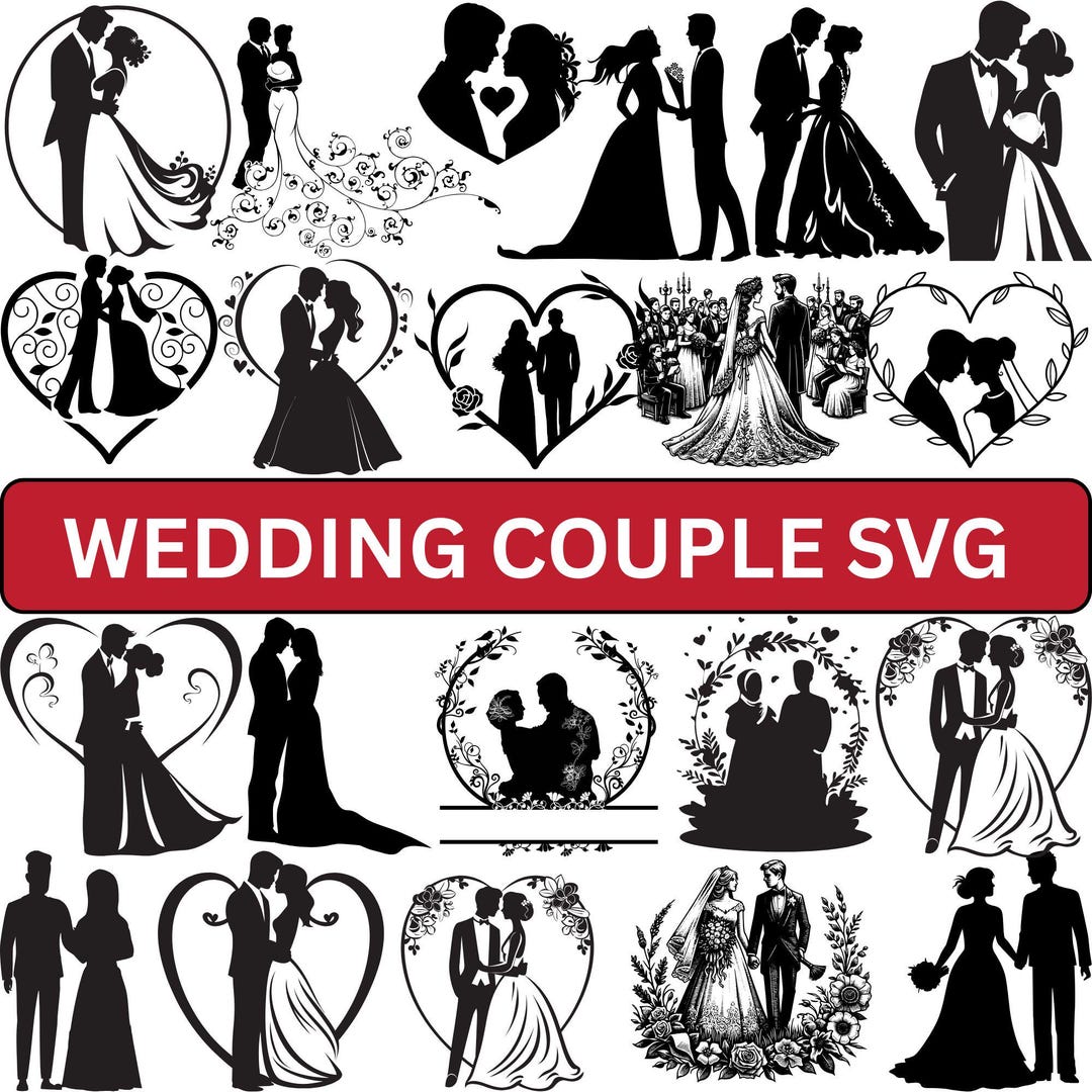 Wedding Couple SVG Bundle: Heart Silhouette Cut Files (digital Download ...