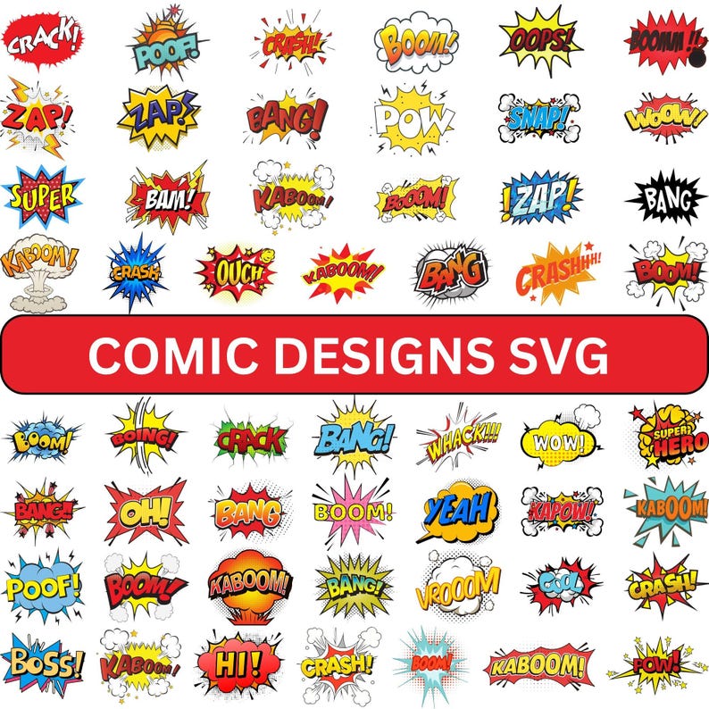 Comic Action Bubbles SVG Bundle, Pop Art Clipart (instant Download ...