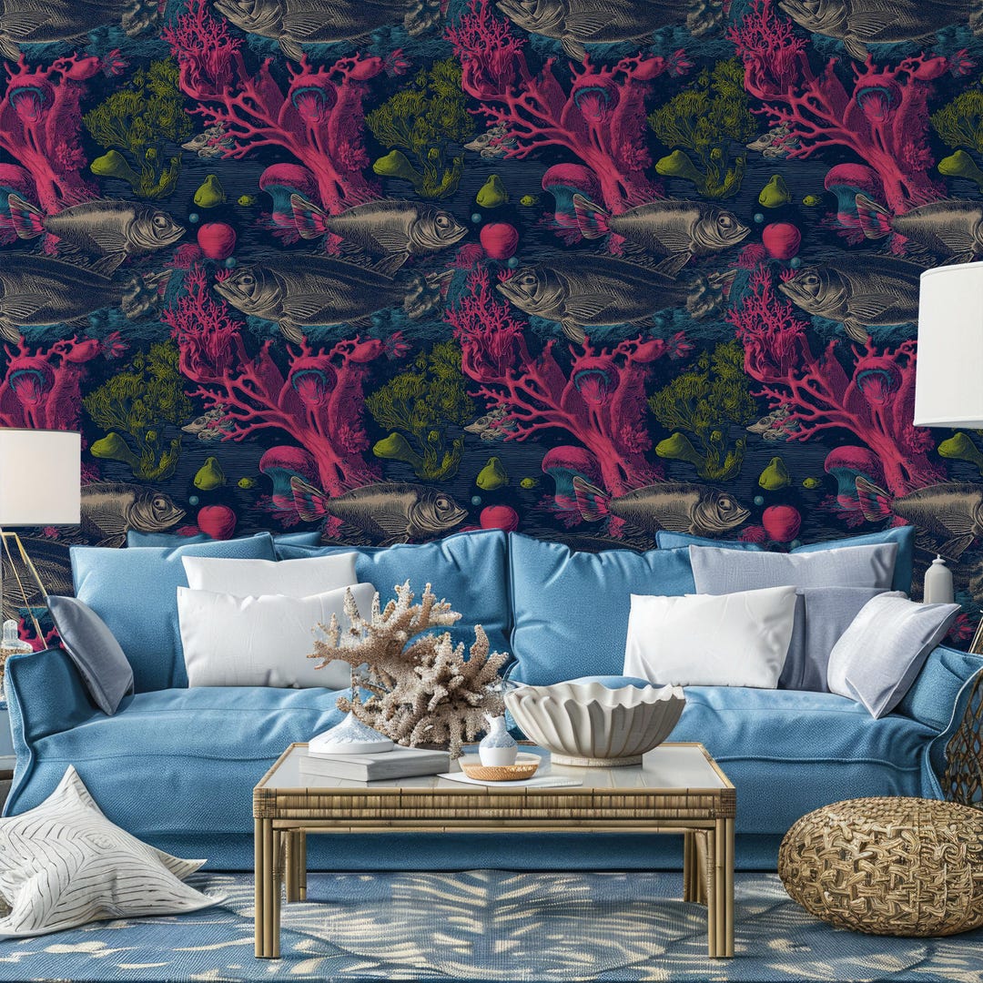 Underwater Coral Fish Wallpaper Mural – Deep Sea Ocean Design | Peel ...