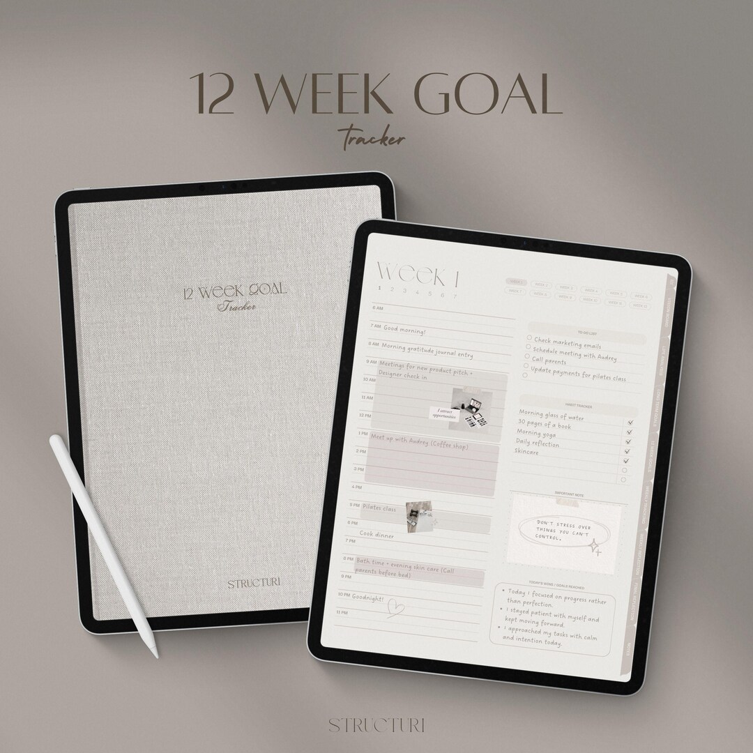 Digital 12 Week Goal Tracker, Goodnotes Notability Compatible PDF - Etsy