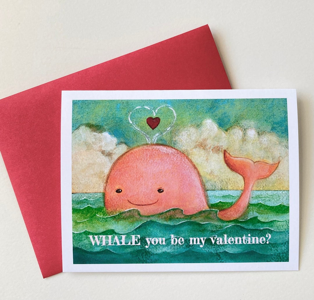 Whale You Be My Valentine Valentine's Card by Megumi Lemons - Etsy
