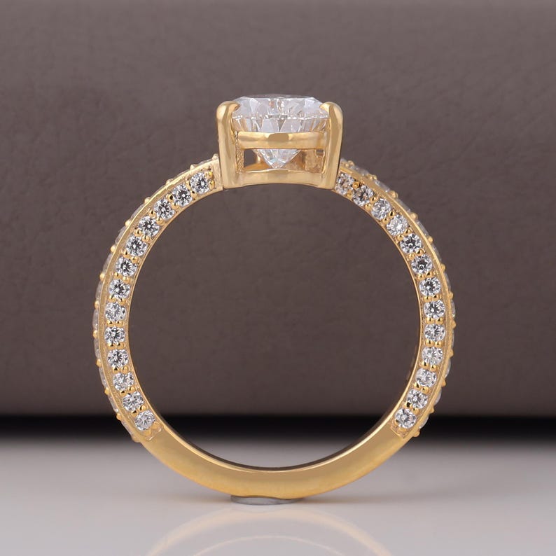 3.00 Carat Pear Lab Grown Diamond Engagement Ring, Swirl Pave Setting ...